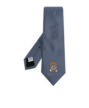 Moschino Embroidered Bear Tie - Blue
