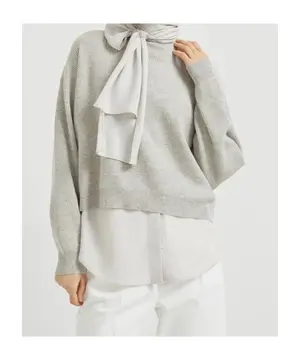 Brunello Cucinelli Monile Detailed Knit Sweater With Attached Shirt