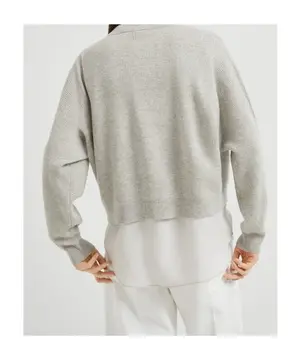 Brunello Cucinelli Monile Detailed Knit Sweater With Attached Shirt