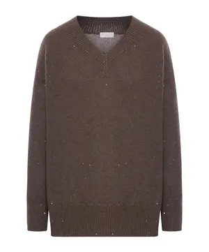 Brunello Cucinelli V-neck Sequin Embellished Knitted Jumper