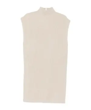 Brunello Cucinelli Ribbed High-neck Dress - Nude
