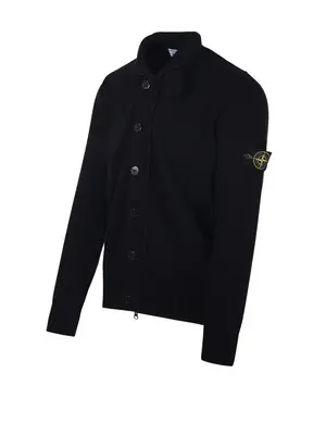 Stone Island Stand-collar Button Cardigan - Black
