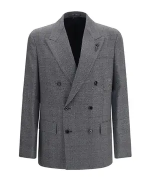 LARDINI Double-breasted Checked Coat - Black