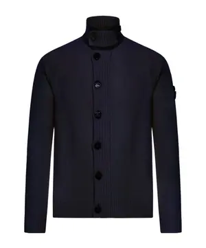 Stone Island High-neck Wool Cardigan - Navy Blue