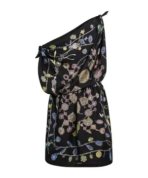 Versace One-shoulder Mini Dress With Jewellery Print - Black