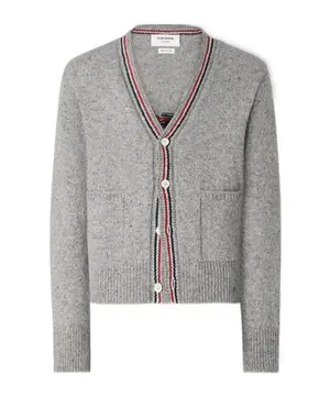Thom Browne Hector Intarsia-knitted Long-sleeved Cardigan - Light Gray