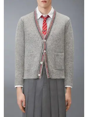 Thom Browne Hector Intarsia-knitted Long-sleeved Cardigan - Light Gray