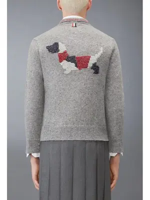 Thom Browne Hector Intarsia-knitted Long-sleeved Cardigan - Light Gray