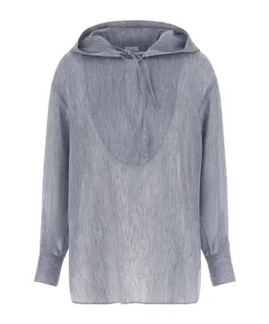 Brunello Cucinelli Long-sleeved Hooded Top With Drawstring - Gray