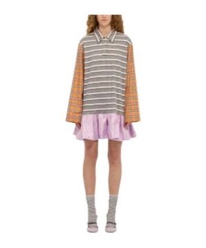 MSGM Striped And Checked Panel Mini Dress