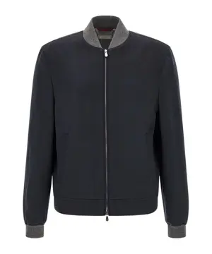 Brunello Cucinelli Light Flannel Bomber Jacket - Blue