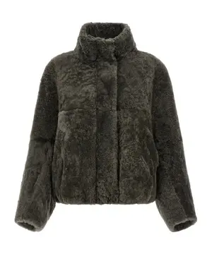 Brunello Cucinelli High-necked Long-sleeved Fur Coat - Grey