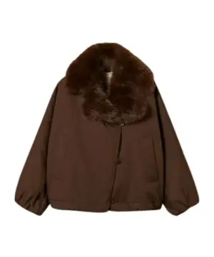 TWINSET Faux Fur Collar Gabardine Jacket