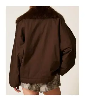 TWINSET Faux Fur Collar Gabardine Jacket