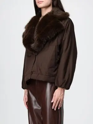 TWINSET Faux Fur Collar Gabardine Jacket