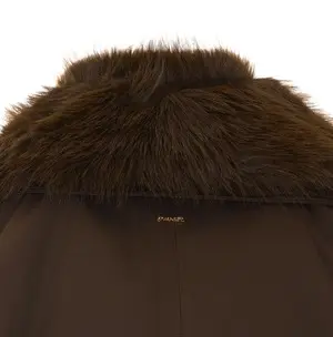 TWINSET Faux Fur Collar Gabardine Jacket