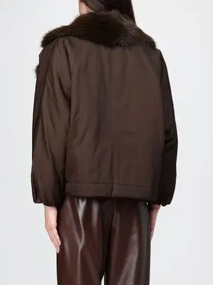 TWINSET Faux Fur Collar Gabardine Jacket