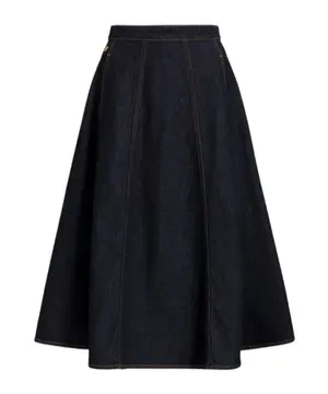 Alberta Ferretti Flared Denim Midi Skirt With Af Logo