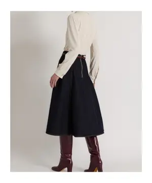Alberta Ferretti Flared Denim Midi Skirt With Af Logo