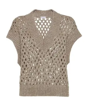 Brunello Cucinelli V-neck Sleeveless Openwork Knit Top
