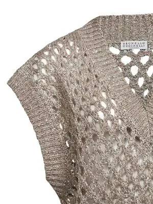 Brunello Cucinelli V-neck Sleeveless Openwork Knit Top
