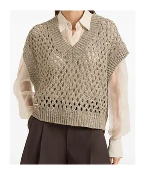 Brunello Cucinelli V-neck Sleeveless Openwork Knit Top