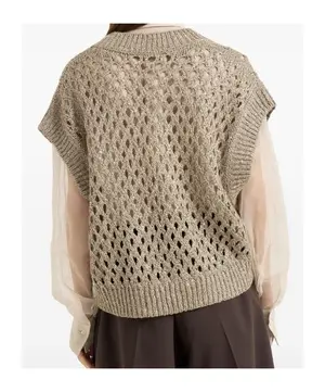 Brunello Cucinelli V-neck Sleeveless Openwork Knit Top
