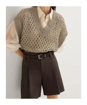Brunello Cucinelli V-neck Sleeveless Openwork Knit Top