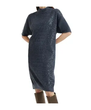 Brunello Cucinelli Croc-motif Sequin Dress - Black
