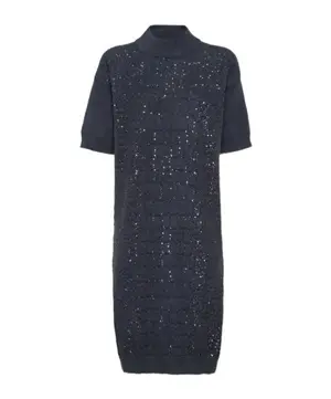 Brunello Cucinelli Croc-motif Sequin Embellished Knit Dress - Black