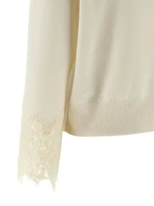 Brunello Cucinelli Lace Detailed Long Sleeved Sweater