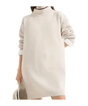 Brunello Cucinelli Ribbed High-neck Dress - Nude