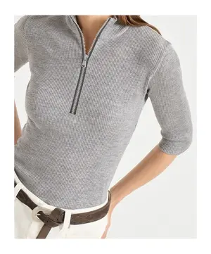 Brunello Cucinelli Ribbed Zip-neck Top