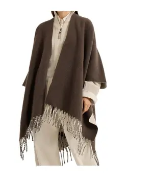 Brunello Cucinelli Fringe-detail Poncho - Brown