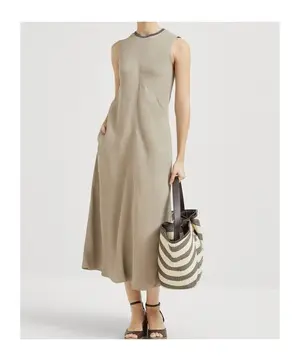 Brunello Cucinelli Crewneck Zip Back Twill Dress