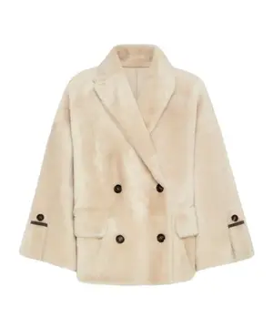 Brunello Cucinelli Double Breasted Fur Jacket - Ivory
