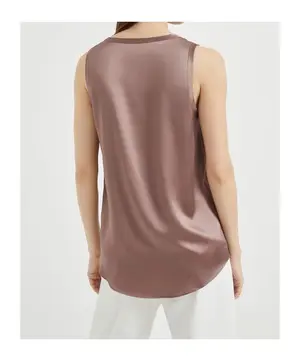 Brunello Cucinelli Stretch Silk Satin Top - Pink