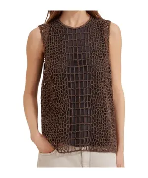 Brunello Cucinelli Crocodile-effect Top - Black