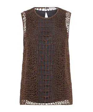 Brunello Cucinelli Crocodile-effect Sleeveless Top - Brown