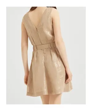 Brunello Cucinelli Lamé Belted Mini Dress
