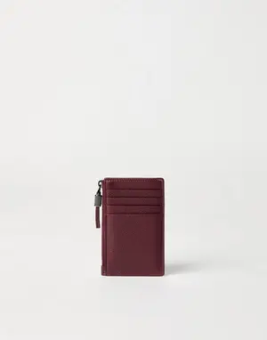 Brunello Cucinelli Grained Leather Card Case With Shiny Zipper Pull