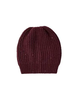 Brunello Cucinelli Ribbed Sequin Beanie - Amaranth