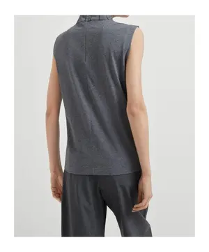 Brunello Cucinelli Sleeveless High Neck Sequined Stripe Top