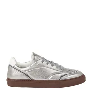 Brunello Cucinelli Lamé-effect Leather Sneakers - Silver