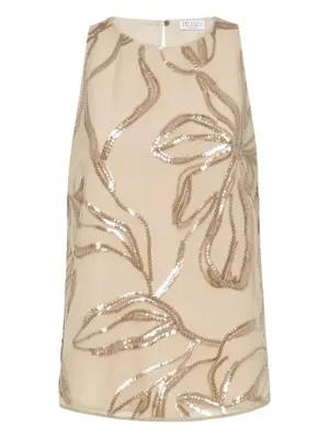 Brunello Cucinelli Floral Sequin Embellished Silk Top