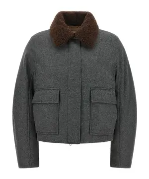 Brunello Cucinelli Cropped Shearling Collar Jacket - Grey