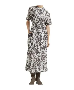 Brunello Cucinelli Floral-print Monili-detail Maxi Dress - Gray