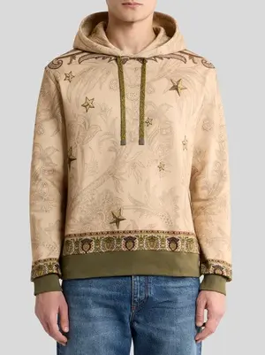 Etro Cotton-blend Hooded Sweatshirt With Placed Pegaso Print