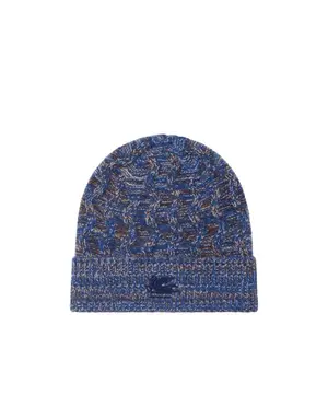 Etro Cashmere Beanie With Cable Detail And Pegaso Embroidery - Light Blue