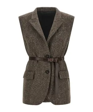 Brunello Cucinelli Chevron Belted Vest - Brown